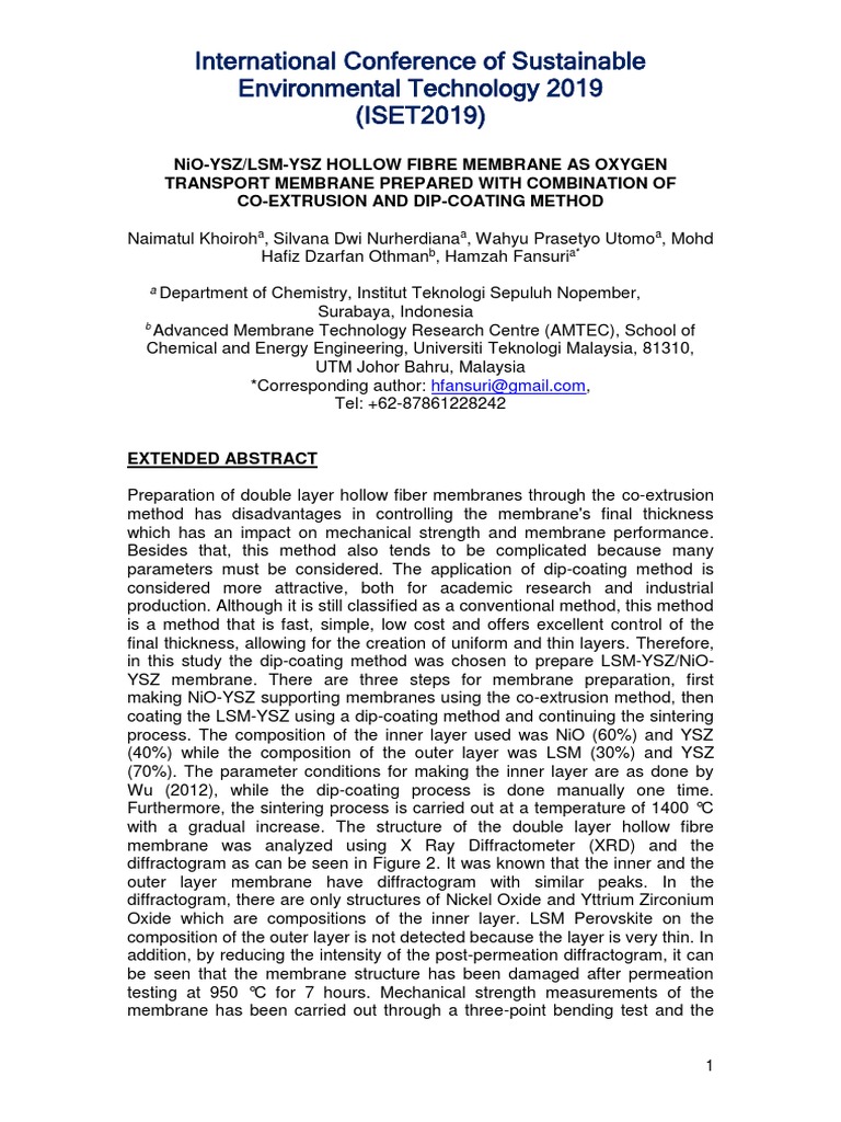 ISET2019 Extended Abstract | PDF | Membrane | Materials Science