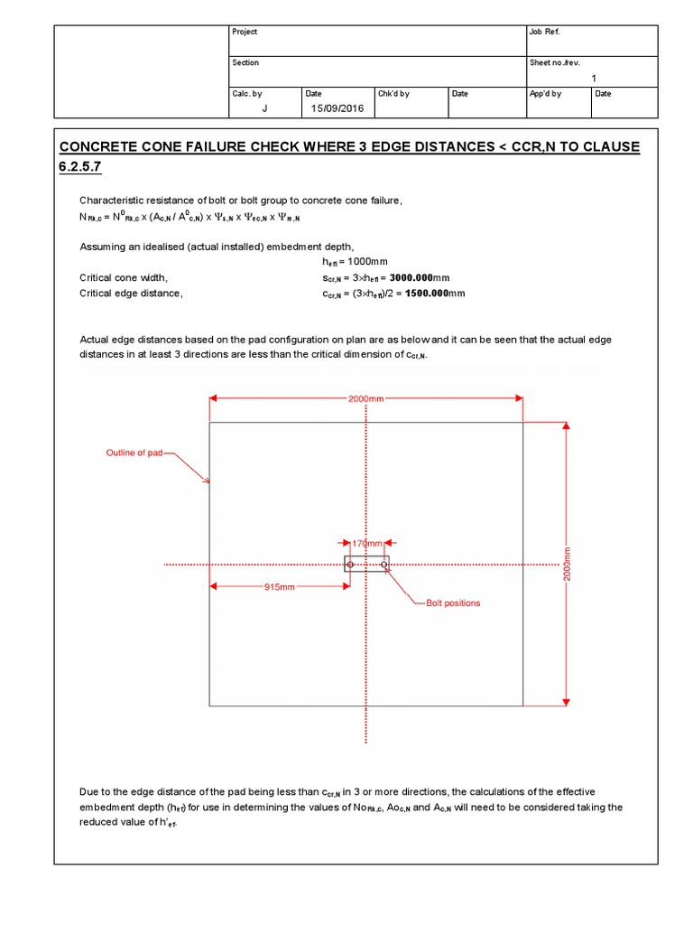 Concrete Cone Failure Check Where 3 Edge Distances CCR, N To Clause 6.2 ...