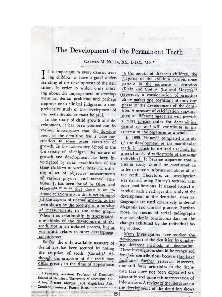 Nolla. C, The Development of The Permanent Teeth, 1960 PDF | PDF