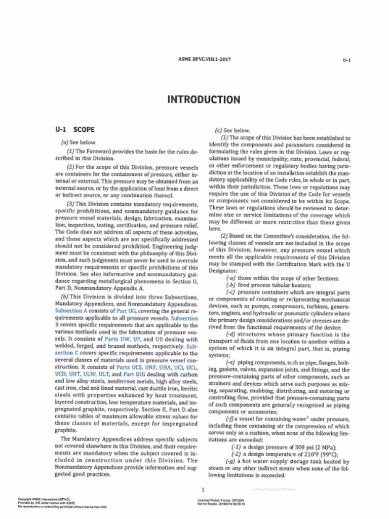 Asme Viii-1 - 2017 - U1-U5 | PDF