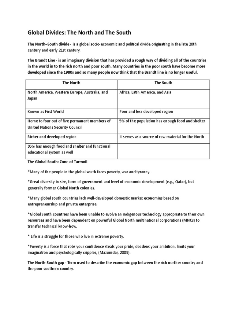 Global Divides: The North and The South | PDF | North–South Divide ...