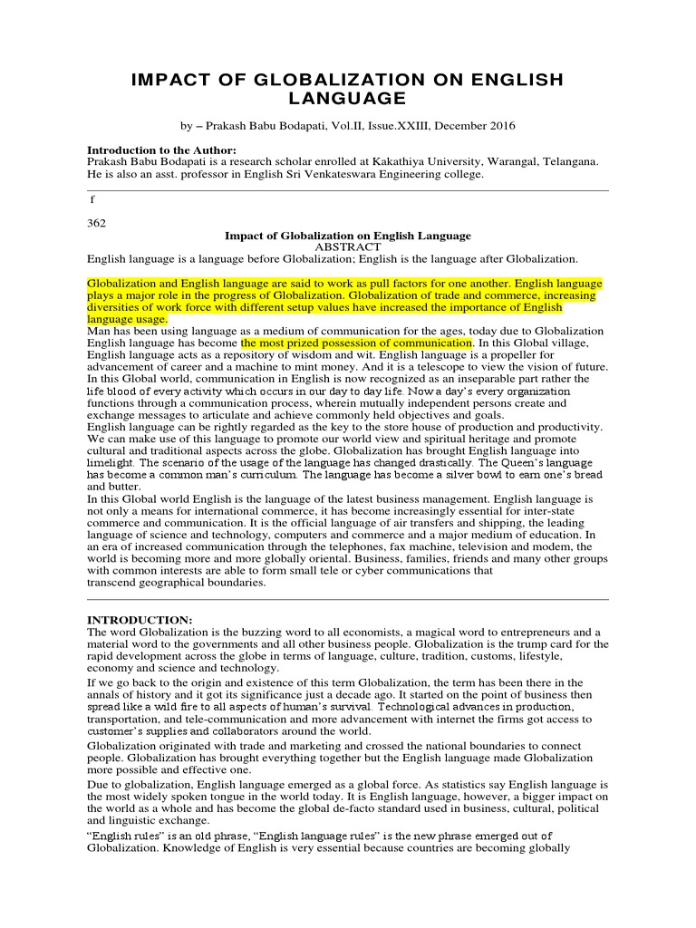 Impact of Globalization On English Language | PDF | Globalization ...