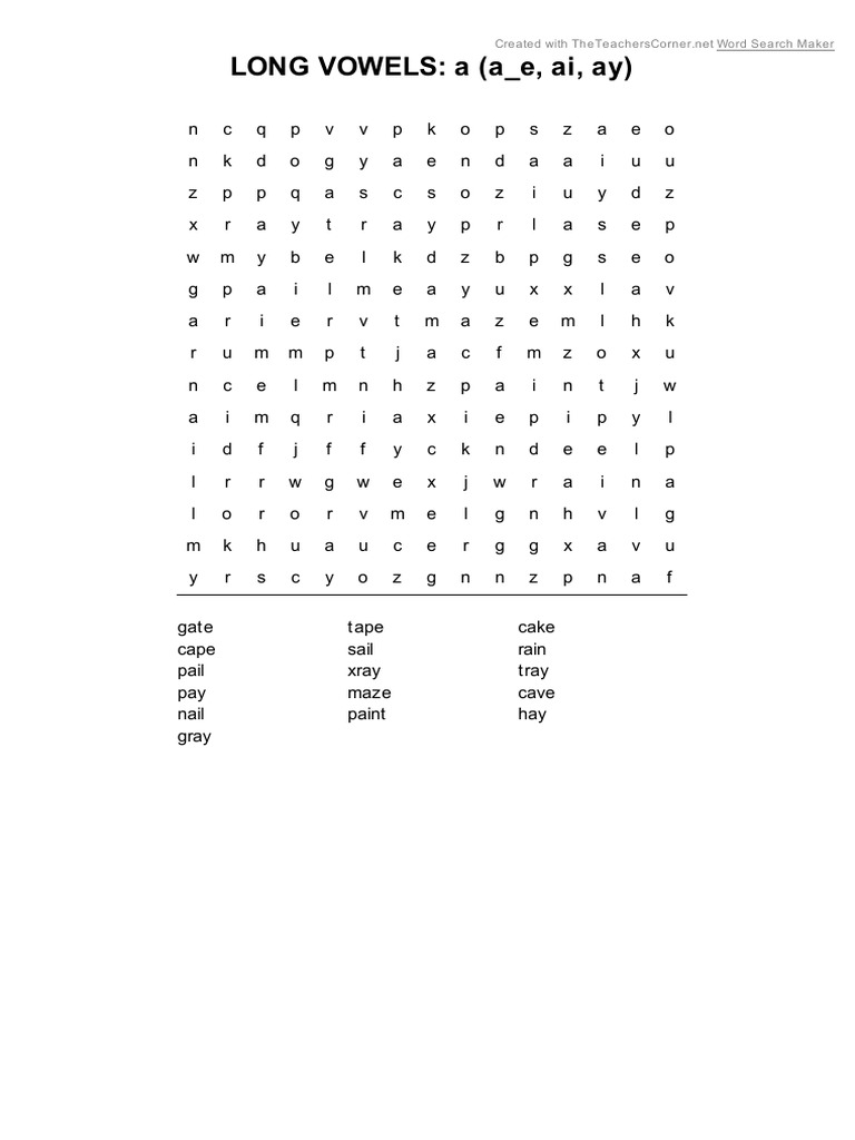 Long Vowel Word Search for Kids | PDF