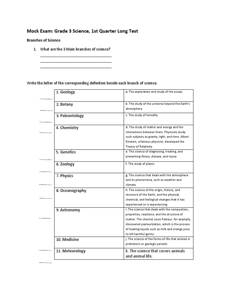 Mock Exam: Grade 3 Science, 1st Quarter Long Test | PDF | Oceanography ...