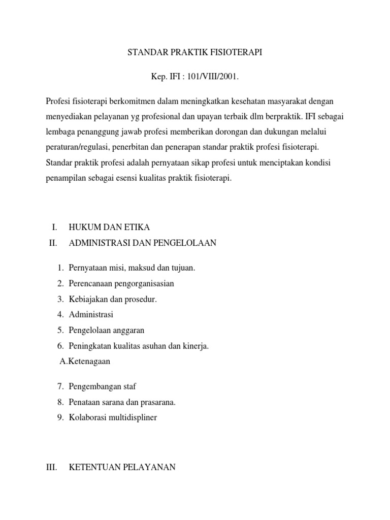 Standar Praktik Fisioterapi Fera | PDF