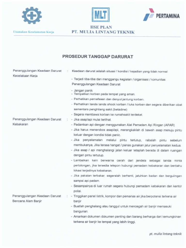 Menara Telekomunikasi - PT. Mulia Lintang Teknik - HSE Plan2 PDF | PDF