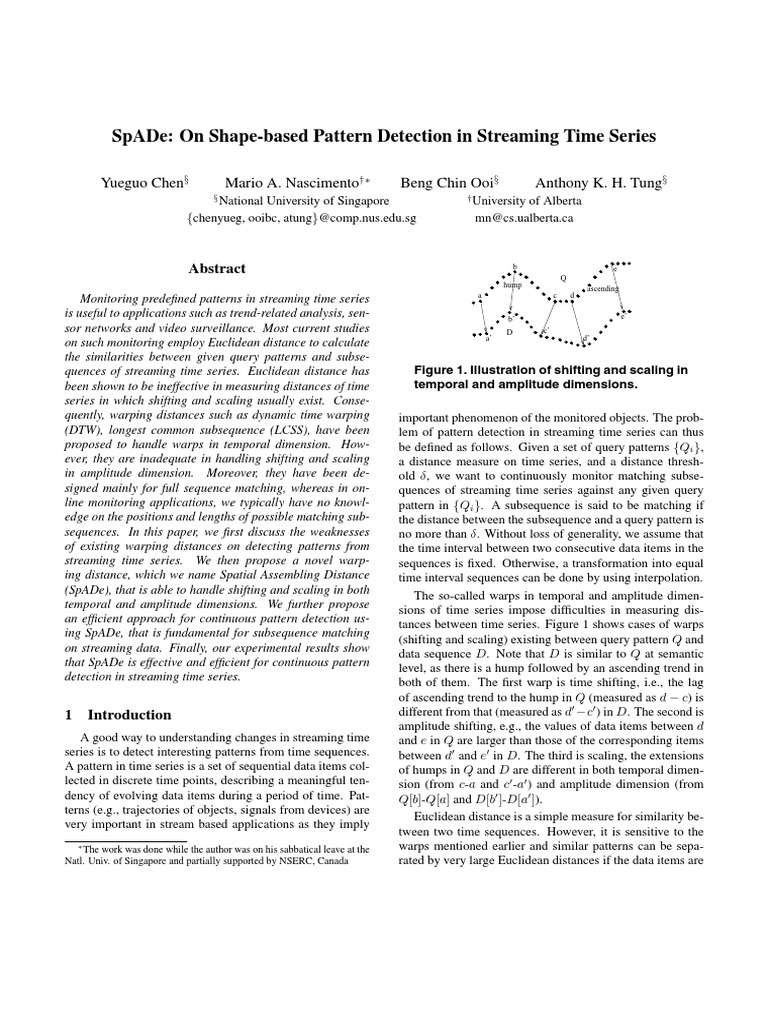 Spade: On Shape-Based Pattern Detection in Streaming Time Series | Download Free PDF | Time ...