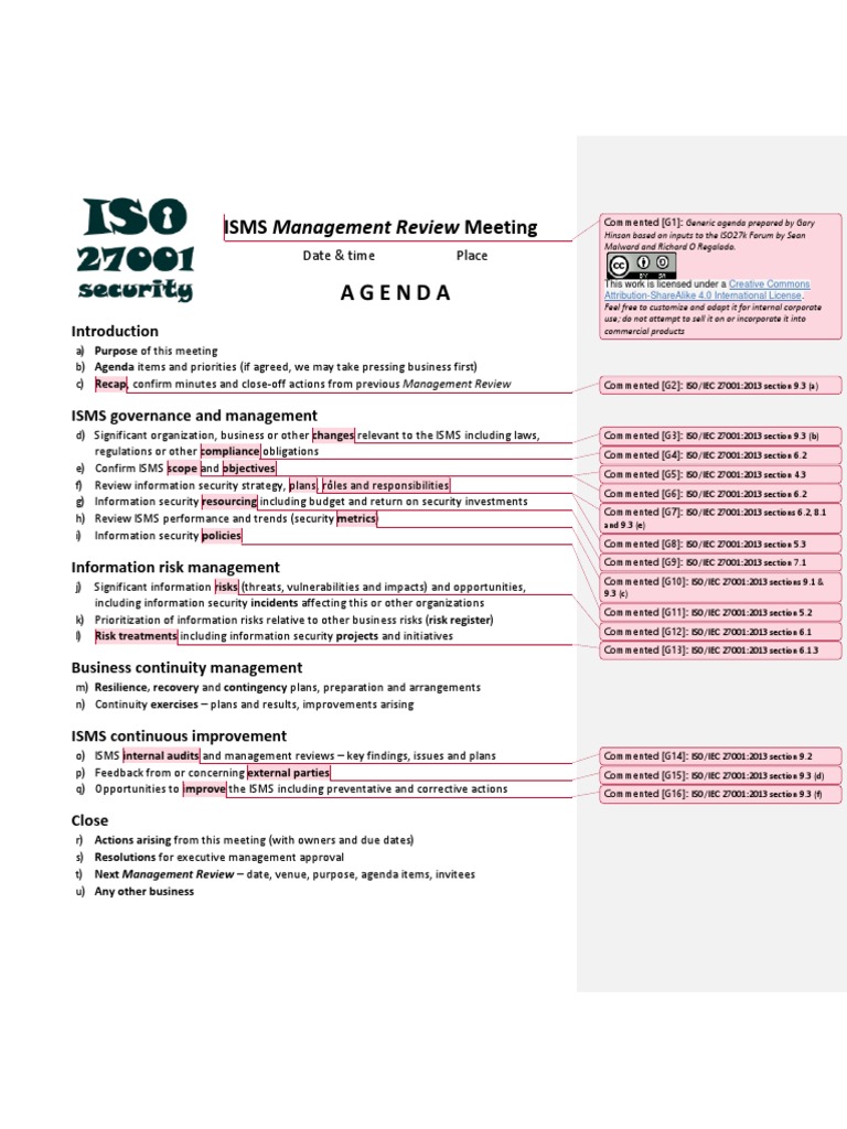 ISO27k ISMS Management Review Meeting Agenda | PDF | Information ...