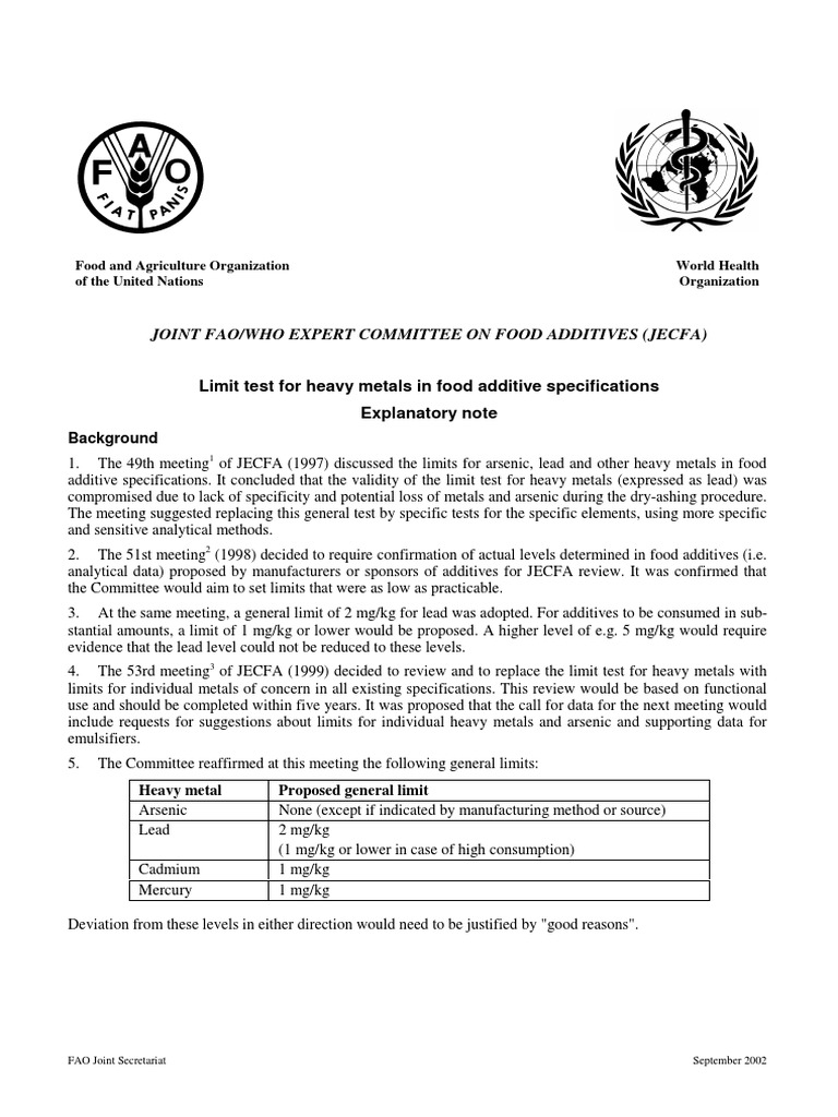 Joint Fao/Who Expert Committee On Food Additives (Jecfa) | PDF ...