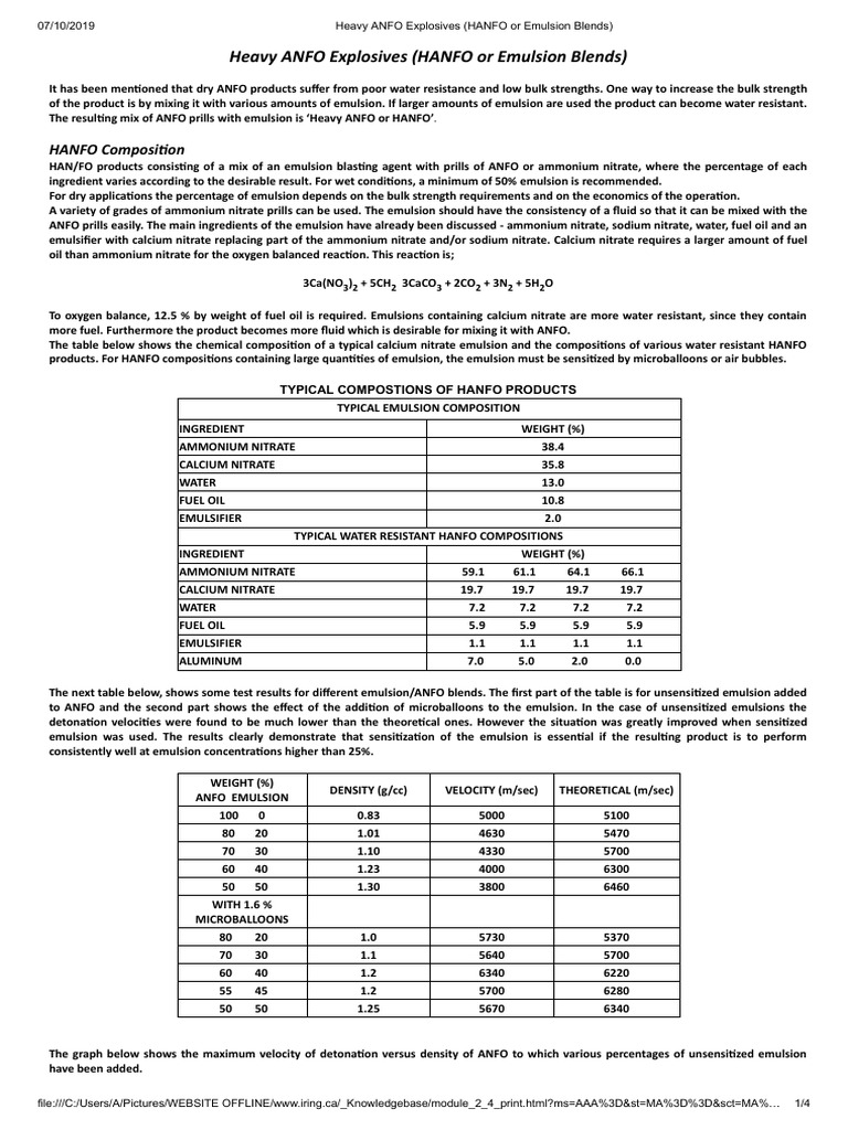 Heavy ANFO and Emulsion Blends Explained | PDF | Chemical Substances ...
