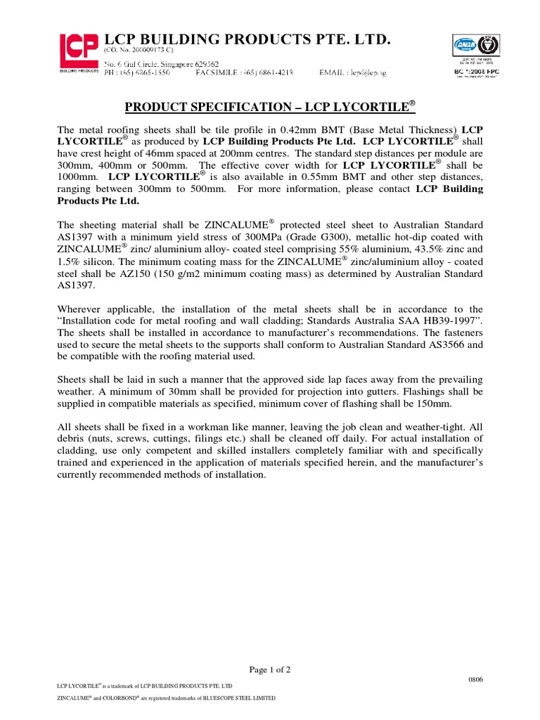 LCP LYCORTILE Specification | PDF | Paint | Economic Sectors