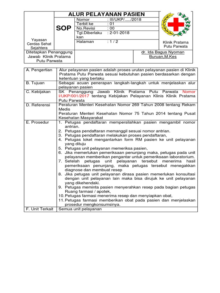 Sop Alur Pelayanan Pasien Klinik Pratama Putu Parwata Pdf
