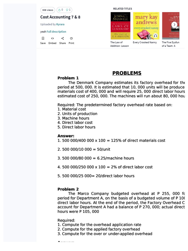 Cost Accounting Problems 7 & 8 de Leon | PDF | Inventory | Management ...