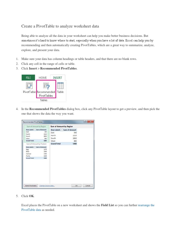How To Create A PivotTable To Analyze Worksheet Data | PDF | Microsoft ...