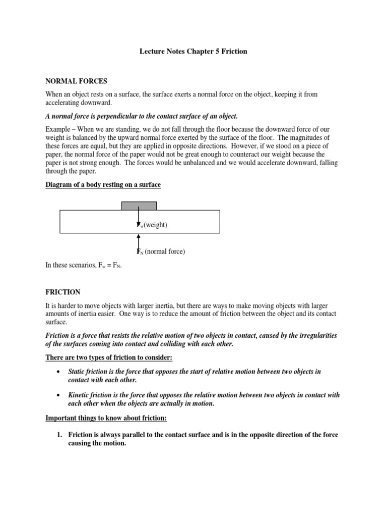 Lecture Notes Chapter 5 Friction | PDF | Friction | Force