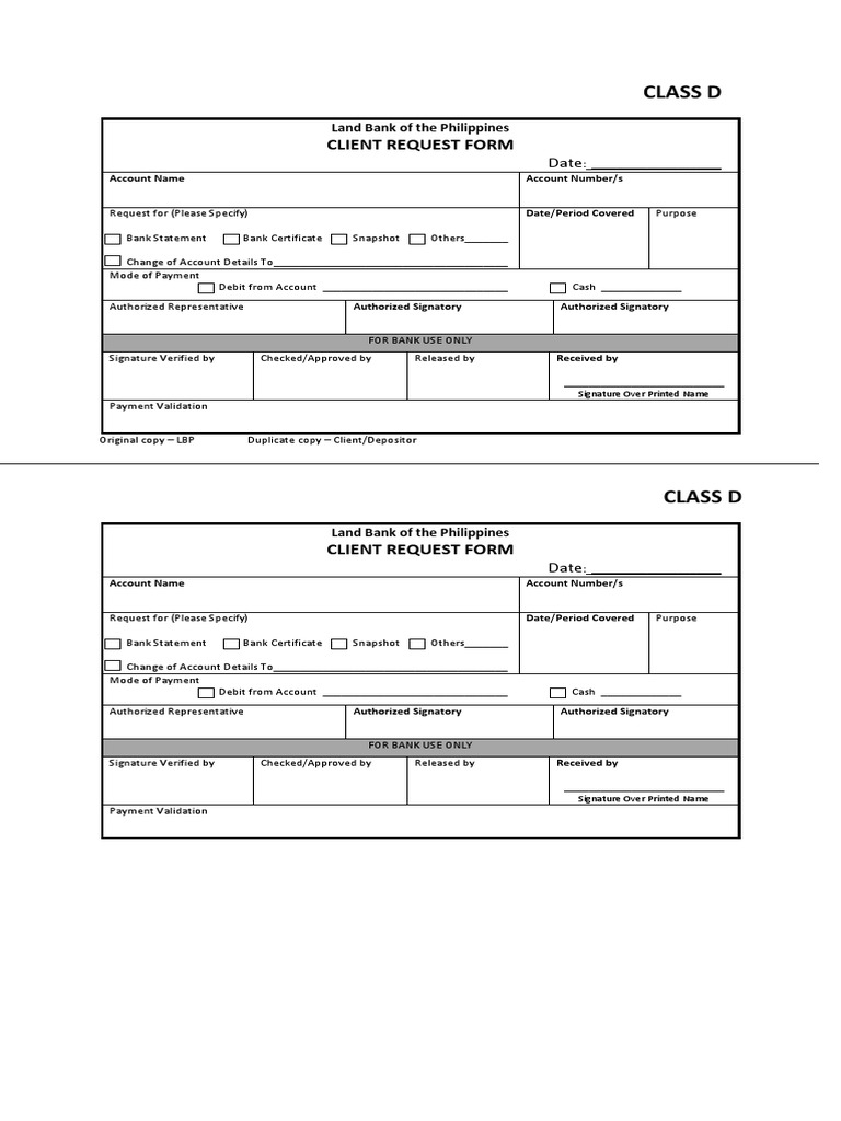 Client Request Form Edited | Deposit Account | Payments