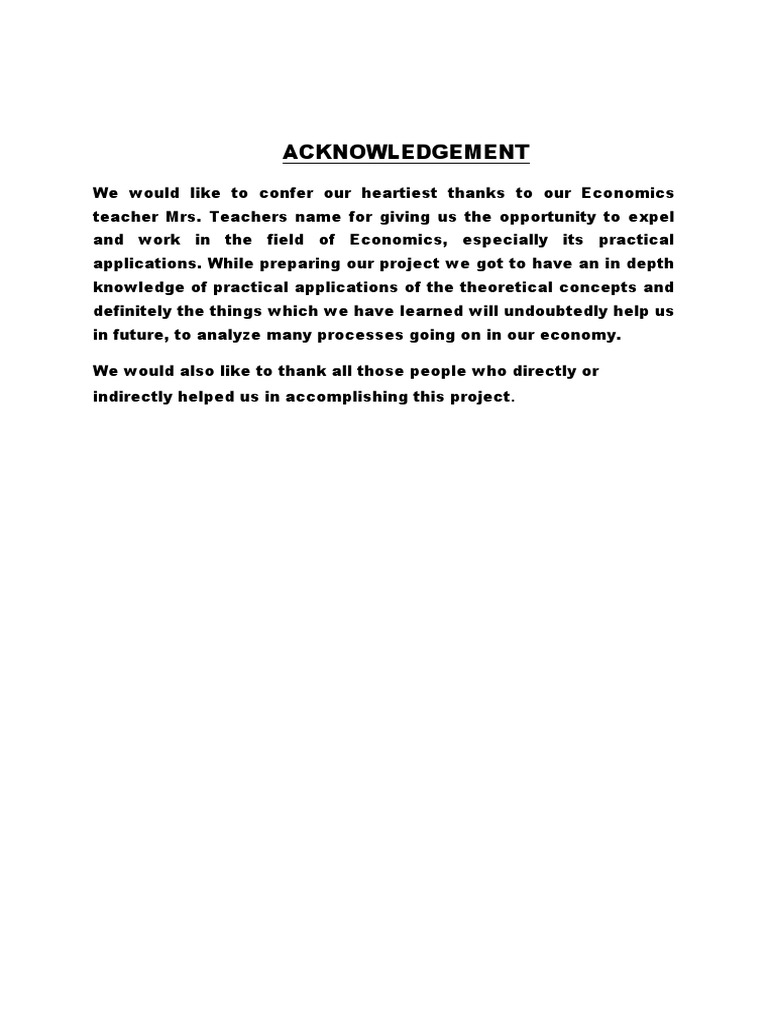 Acknowledgement for Economics Project | PDF | Monetary Policy | Money ...