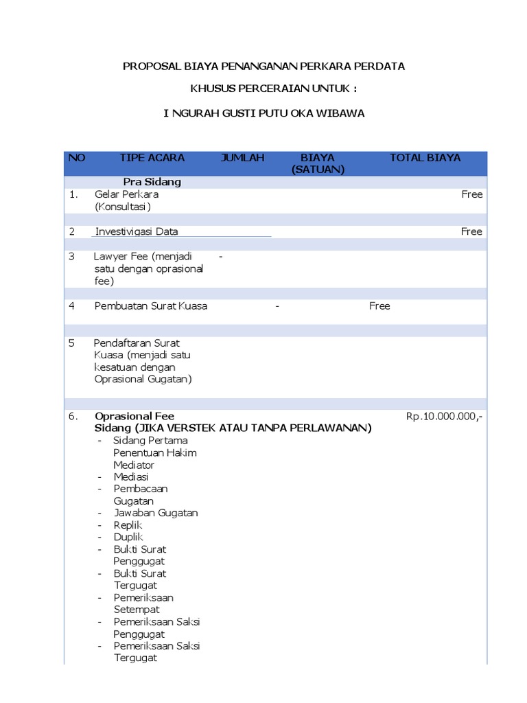 Proposal Biaya Penanganan Perkara Perdata Khusus Perceraian Untuk | PDF