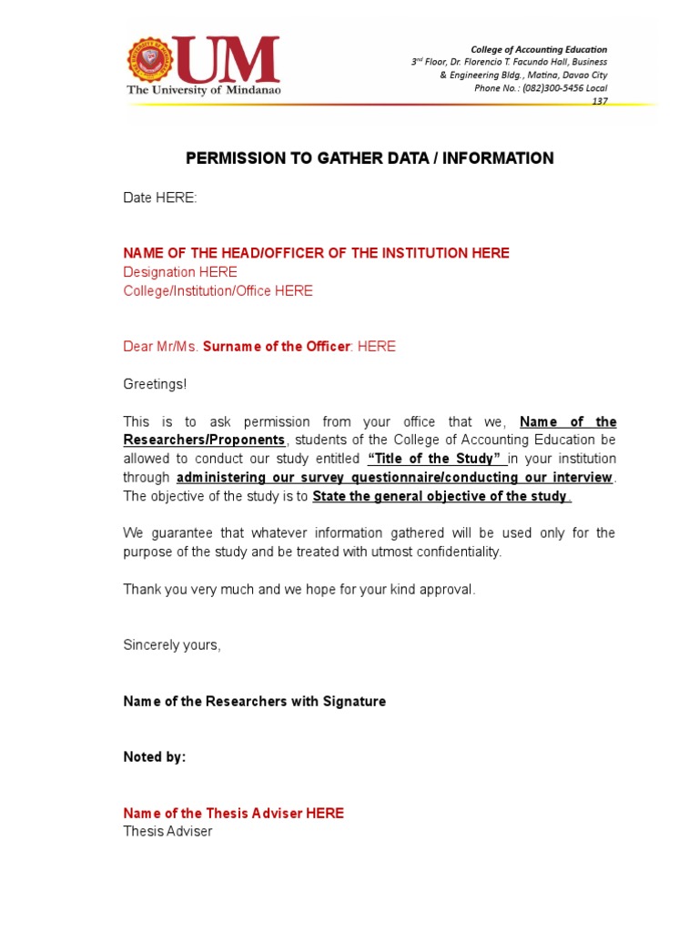 Letter of Permission To Gather Data and Information | PDF