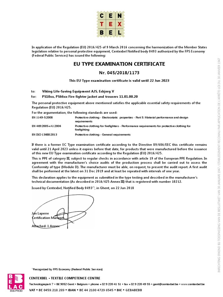 PS66XX Layer Combination - EN469 Type Approval Certificate | PDF ...