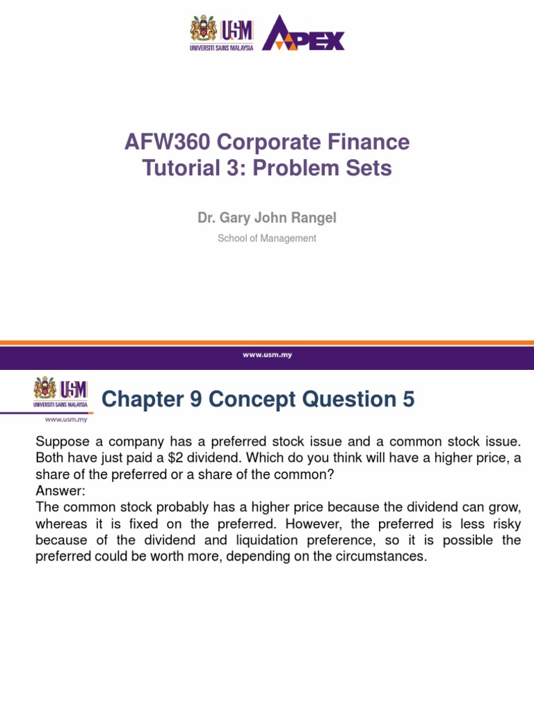 Tutorial 3 Problem Set Answers - Final | PDF | Dividend | Stocks