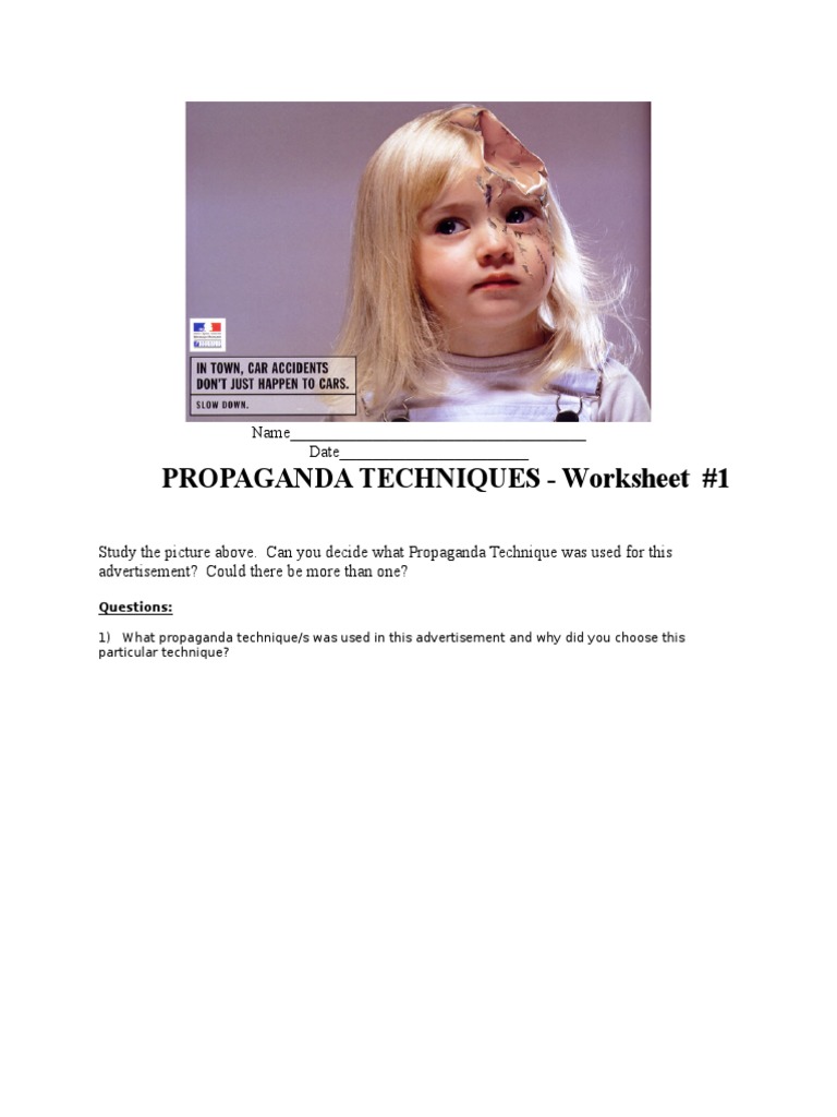 Propaganda Techniques Worksheet 1 | PDF