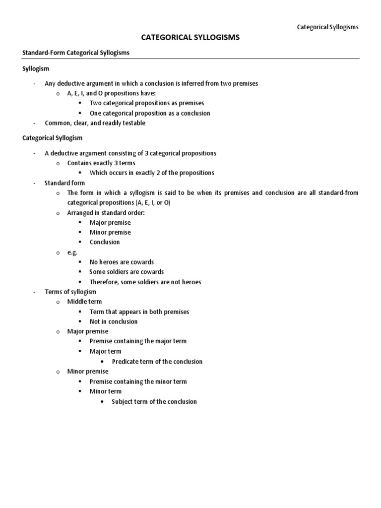 Standard-Form Categorical Syllogisms Syllogism | PDF | Deductive ...