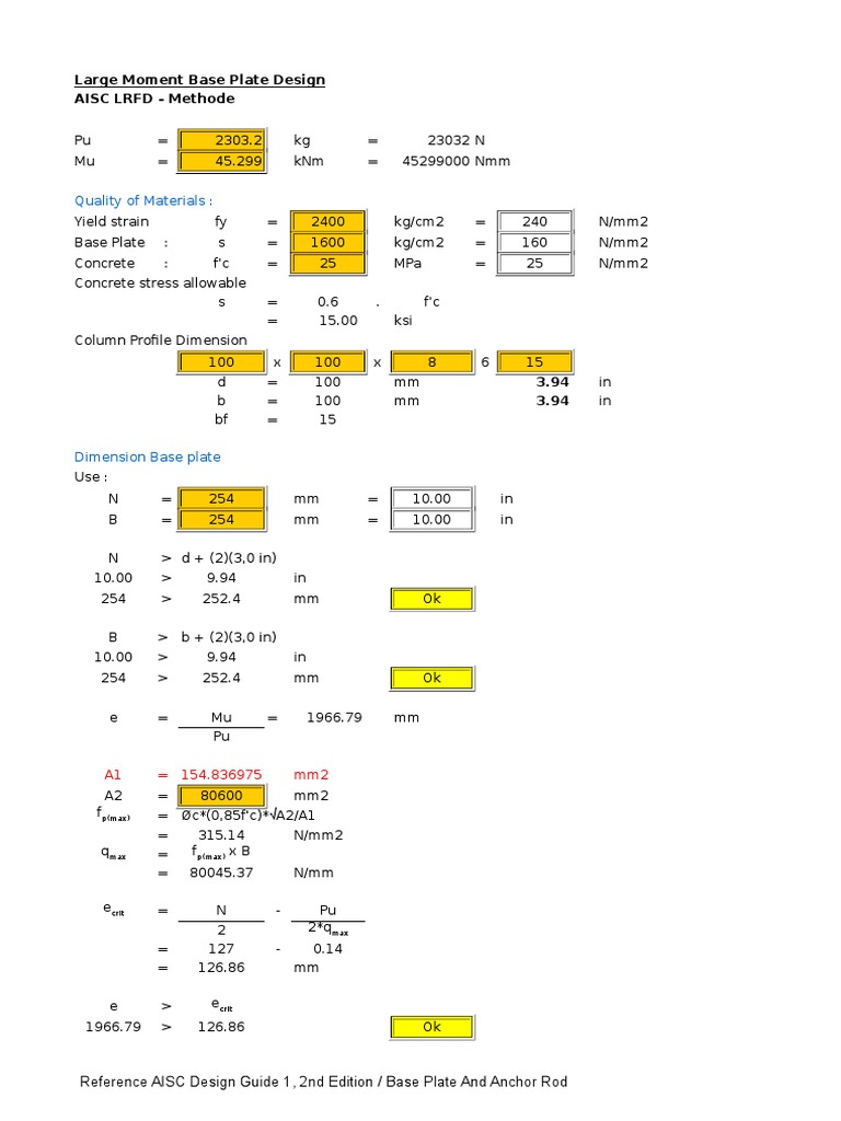 Quality of Materials:: Large Moment Base Plate Design AISC LRFD ...