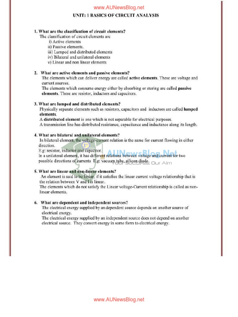 EE8251 IQ 2marks | PDF | Inductance | Inductor