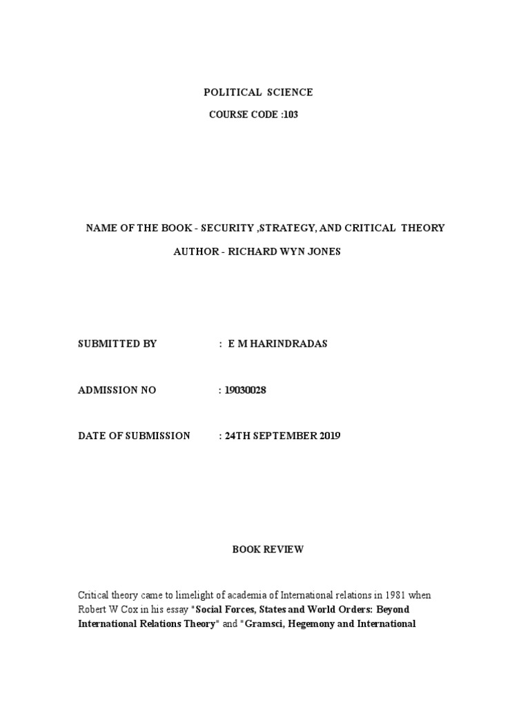 Political Science Assignment | PDF | Critical Theory | Frankfurt School