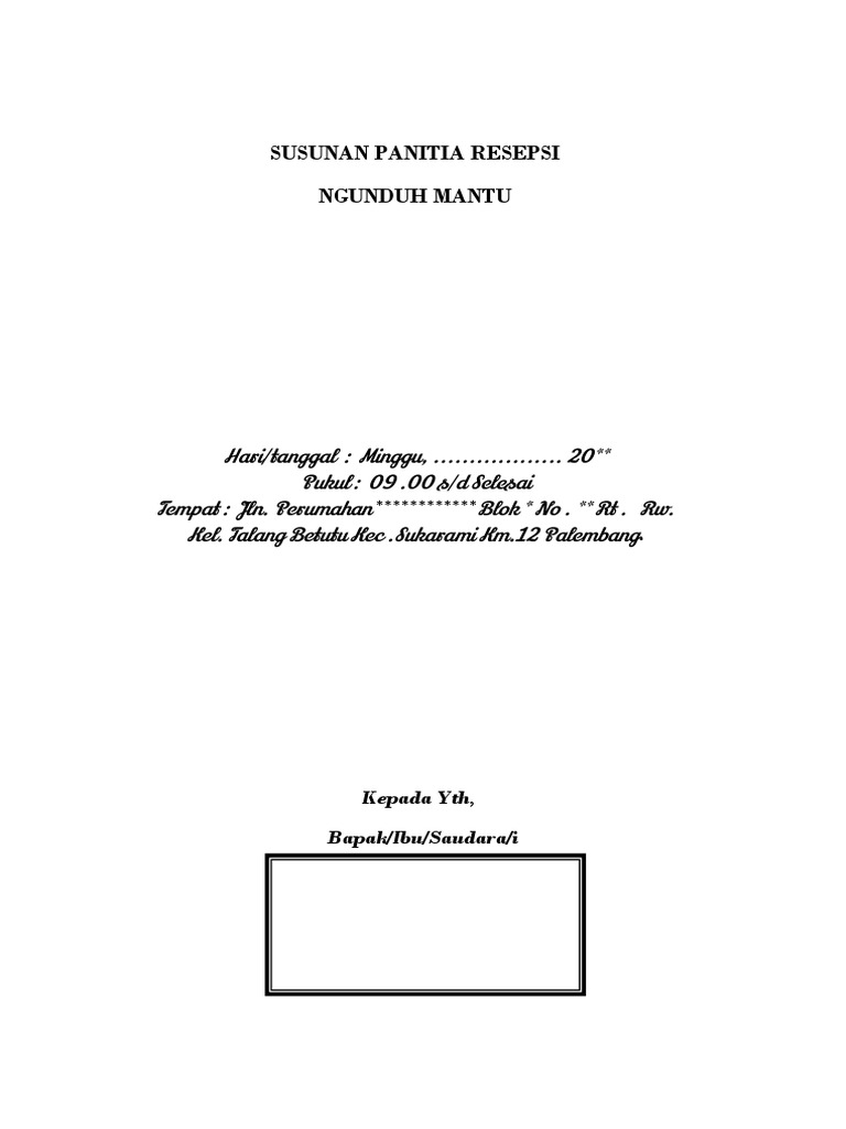 Contoh Undangan Dan Susunan Panitia Pernikahan Blog Kokominfo | PDF