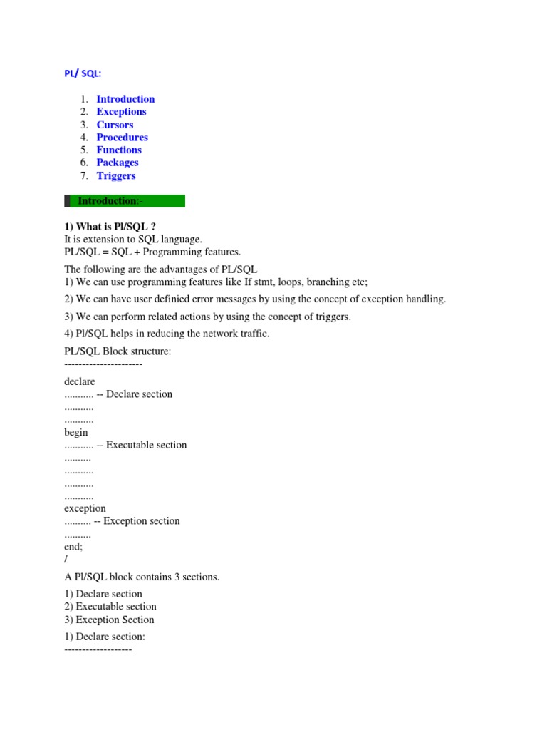 PL/ SQL: Exceptions Cursors Procedures Functions Packages Triggers | PDF | Pl/Sql | Subroutine