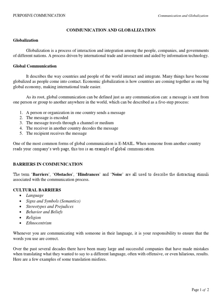 Communication and Globalization | PDF | Prejudices | Globalization