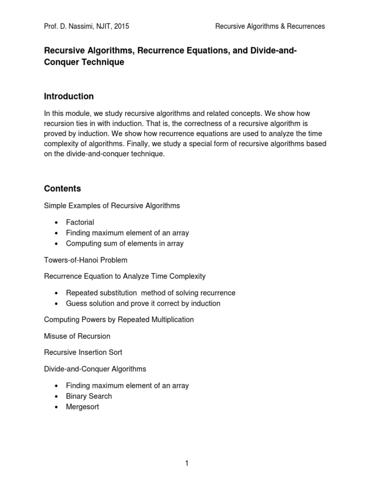 Design And Analysis Of Algorithms Pdf Recurrence Relation Recursion