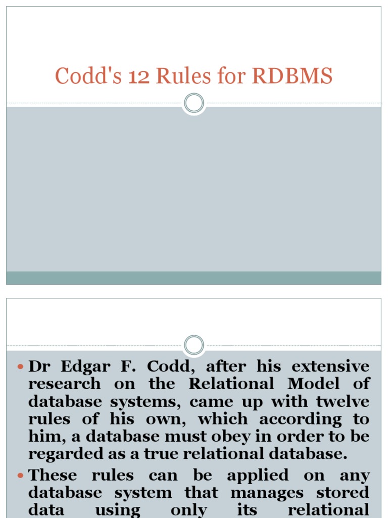 04-Codd's 12 Rules For RDBMS | PDF | Relational Model | Databases