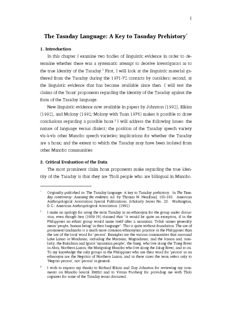 The Tasaday Language: A Key To Tasaday Prehistory | PDF | Dialect ...