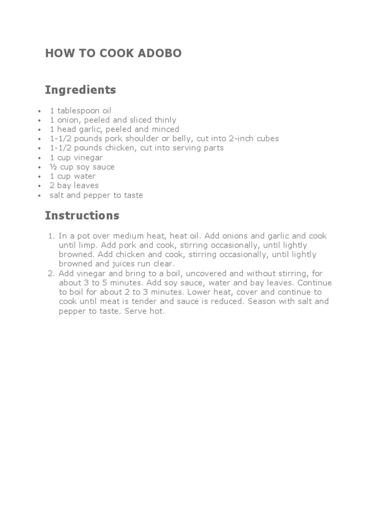 How To Cook Adobo | PDF
