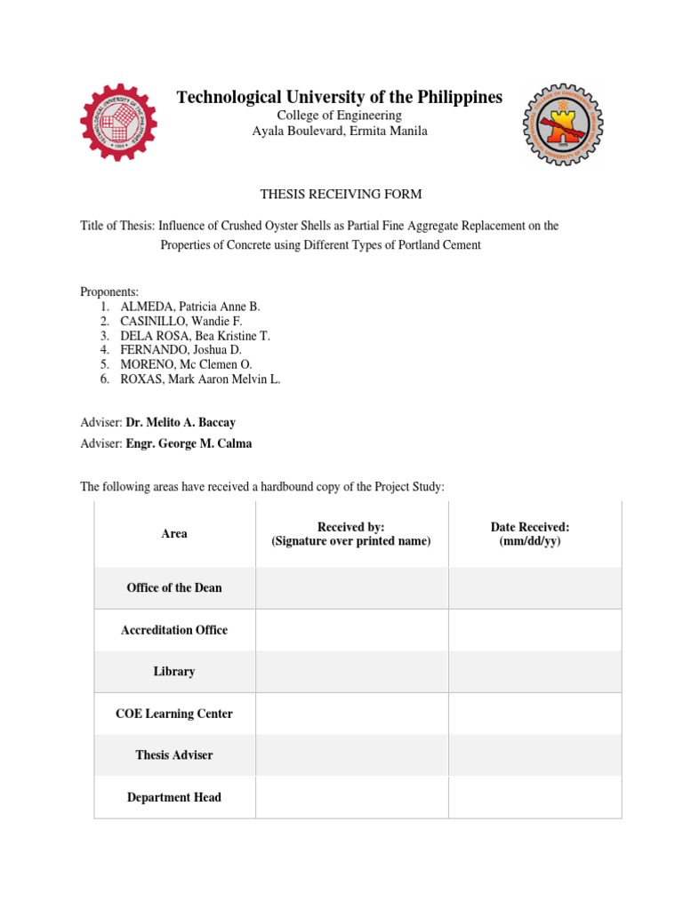 Sample Thesis Receiving Form (TUP-MANILA) | PDF