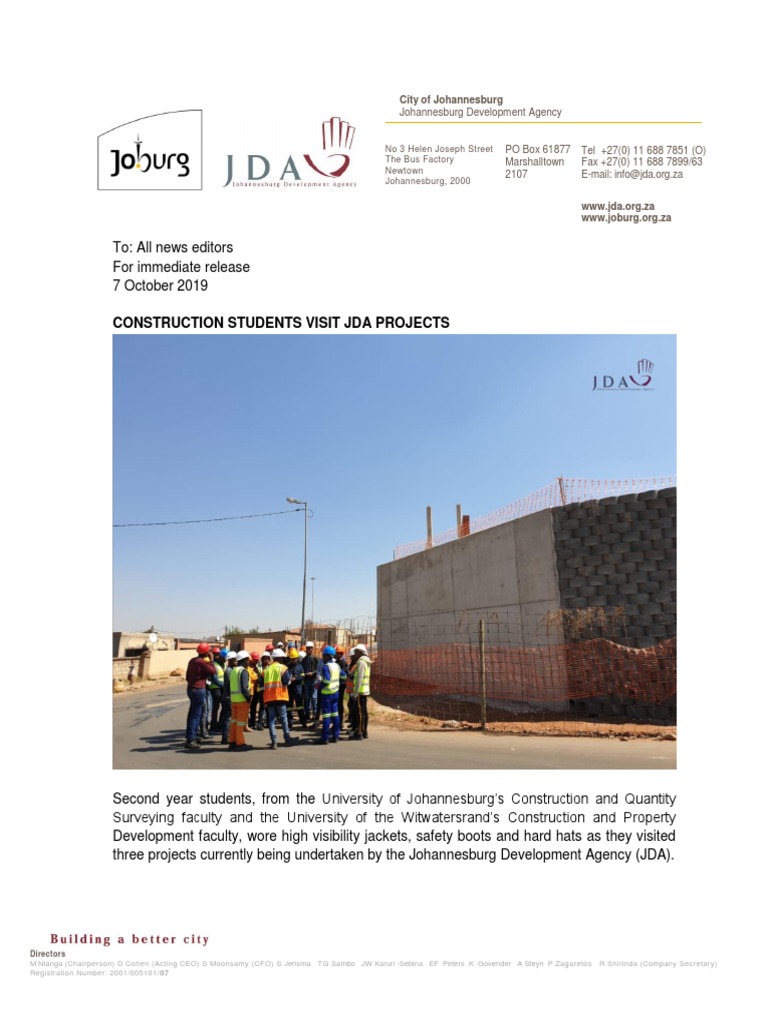 Construction Students Visit Jda Projects: Johannesburg Development ...