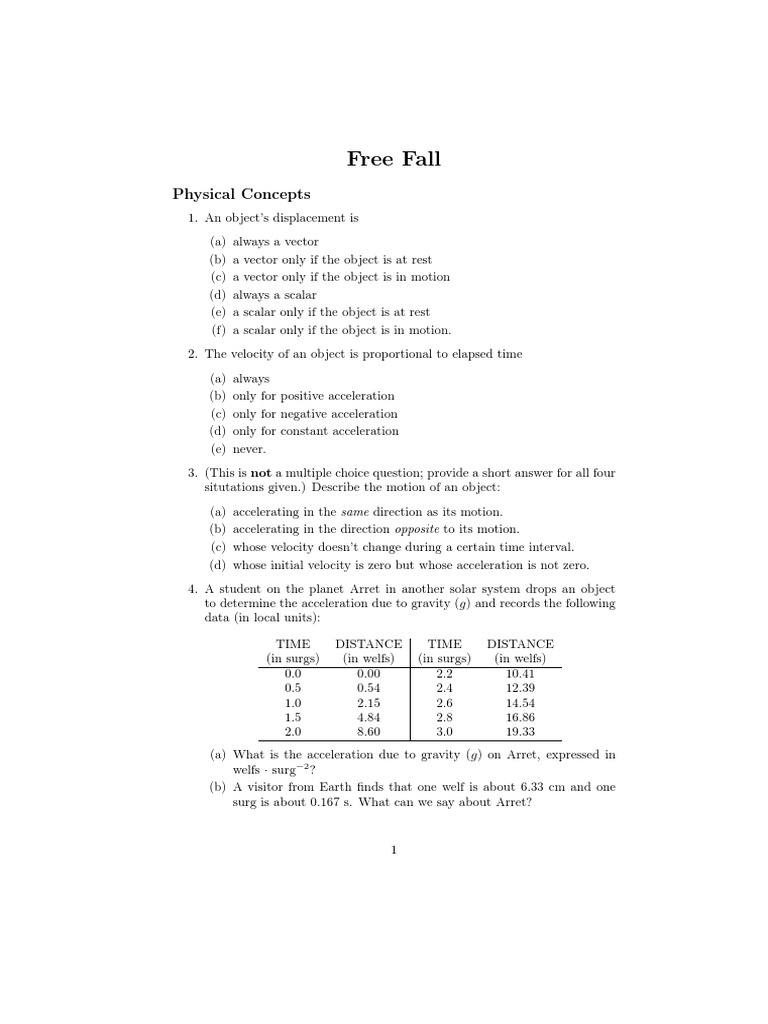 Free Fall: Physical Concepts | PDF | Acceleration | Velocity