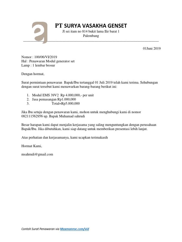 Contoh Surat Penawaran Barang | PDF