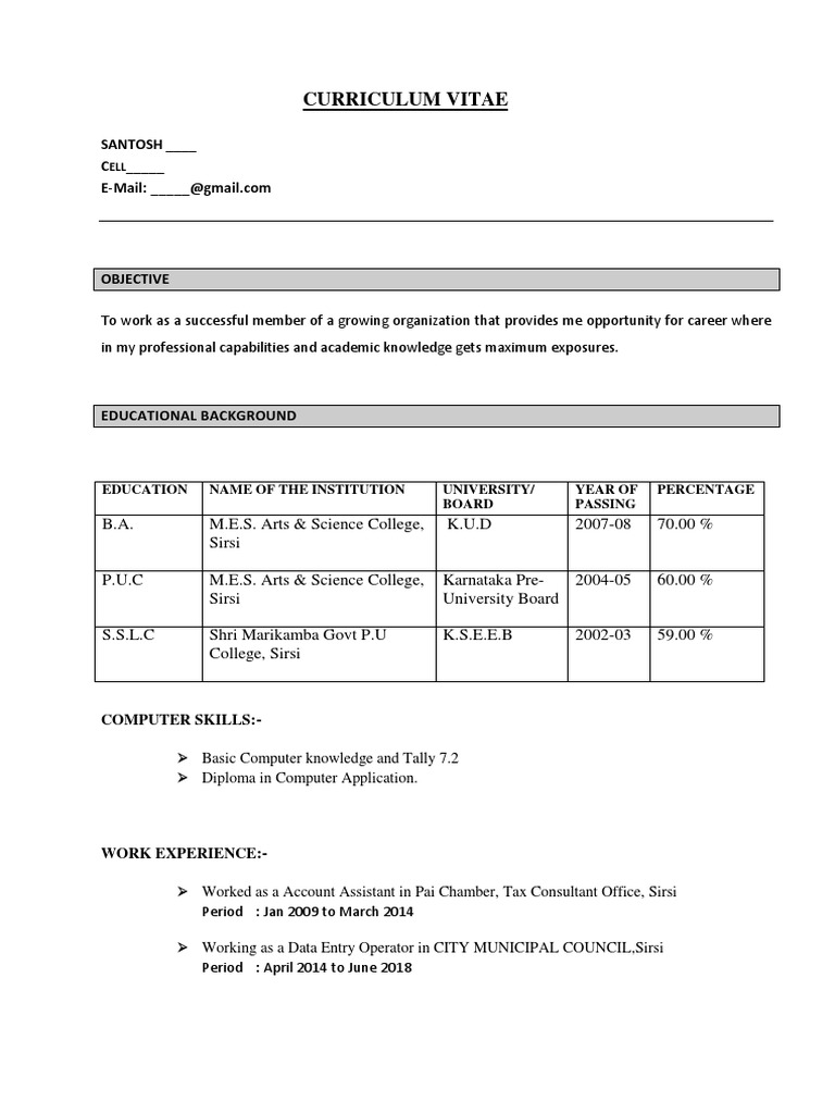 Curriculum Vitae: Santosh - C | PDF | Behavior Modification | Communication