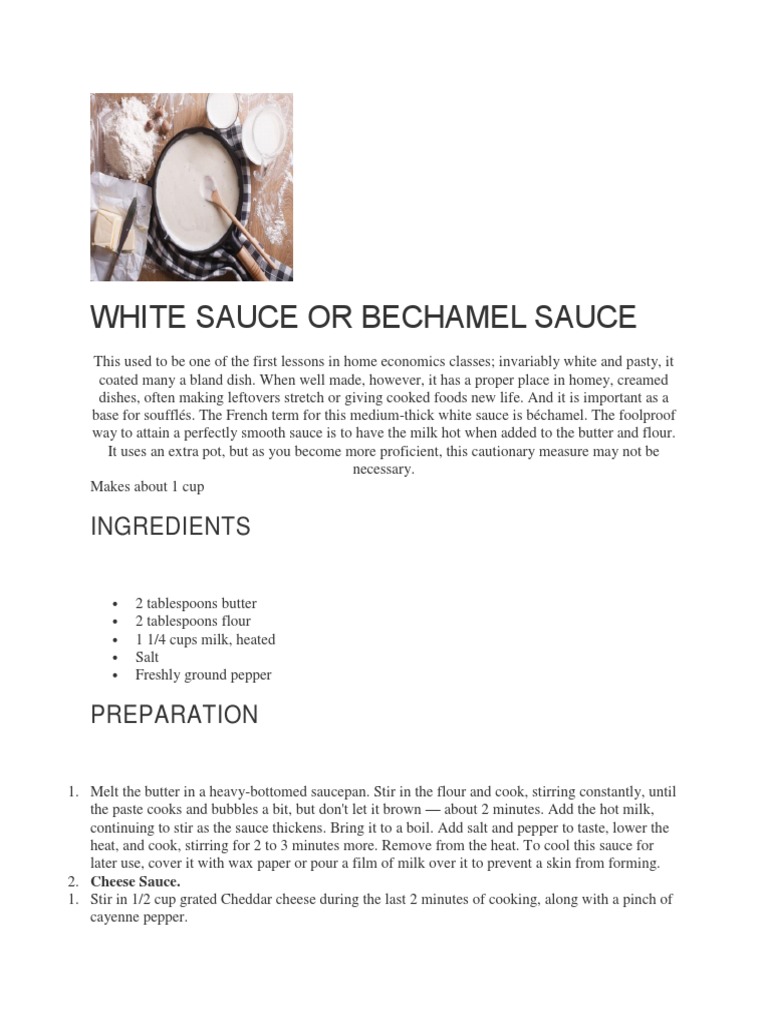 White Sauce or Bechamel Sauce: Ingredients | PDF