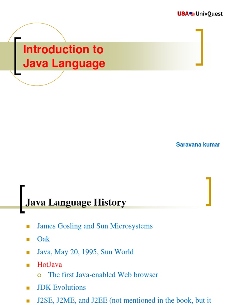 Introduction To Java Language: Saravana Kumar | PDF | Integer (Computer Science) | Java ...