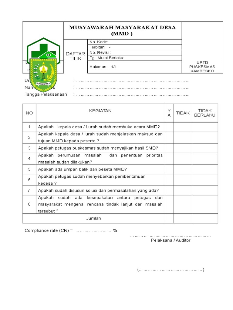 Daftar Tilik MMD | PDF | Bisnis | Pengelolaan Keuangan & Uang
