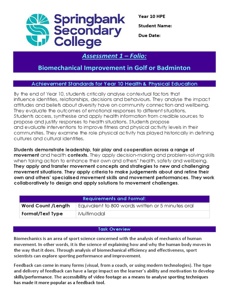 Year 10 Badminton Assessment Task | PDF | Educational Assessment ...