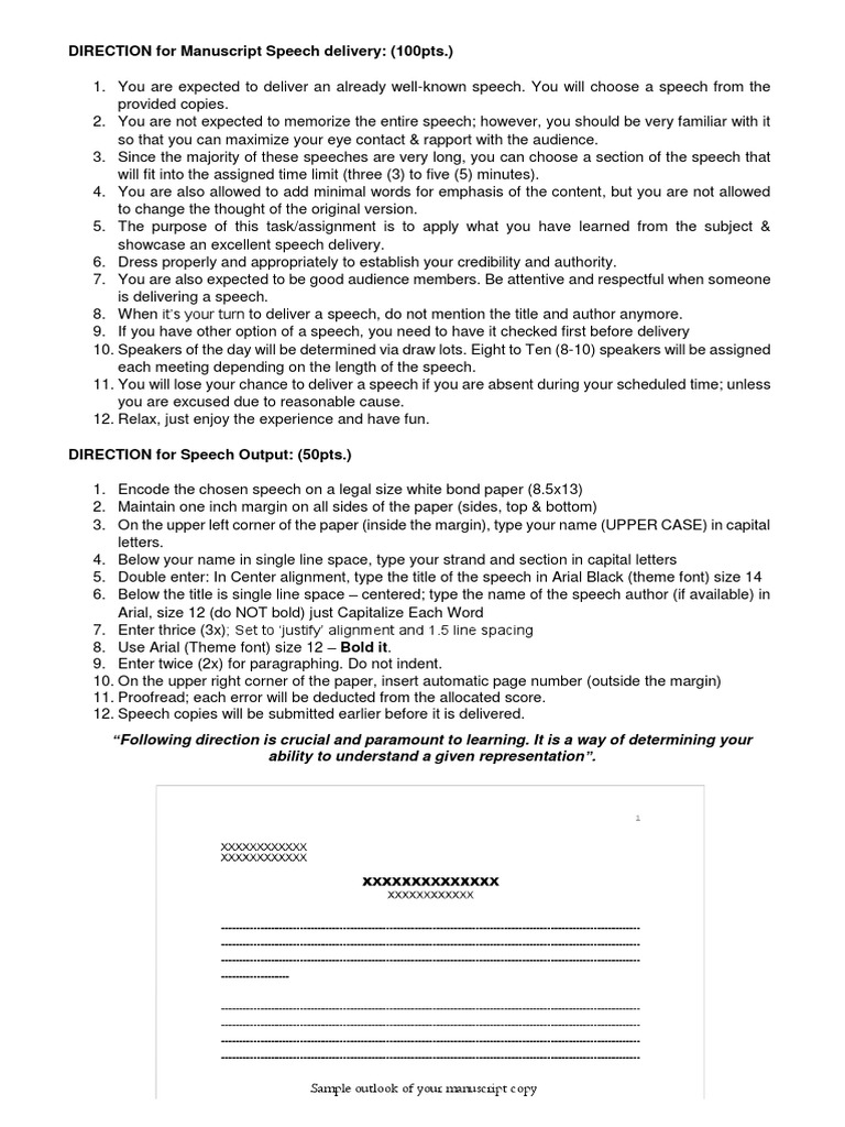 Guide to delivering manuscript speeches | PDF | Arial | Human Communication