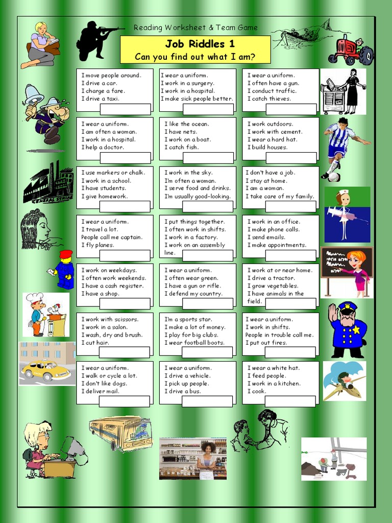 Job Riddles Reading Worksheet | PDF