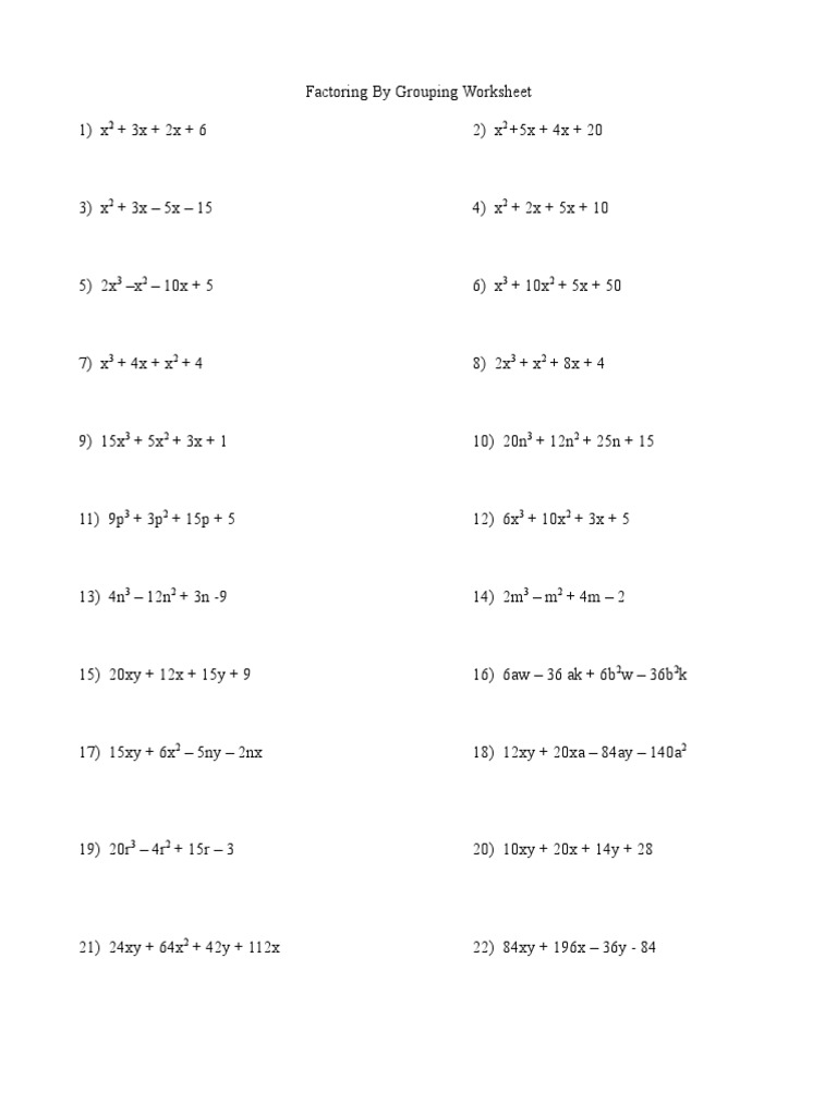 Factoring Polynomials by Grouping Worksheet | PDF