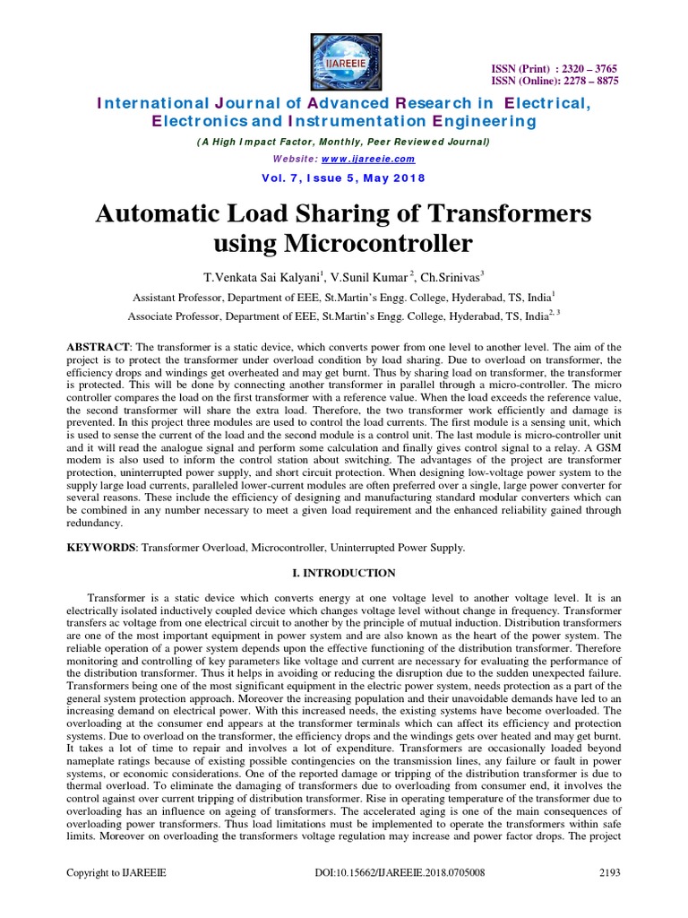 Automatic Load Sharing of Transformer | PDF | Relay | Transformer